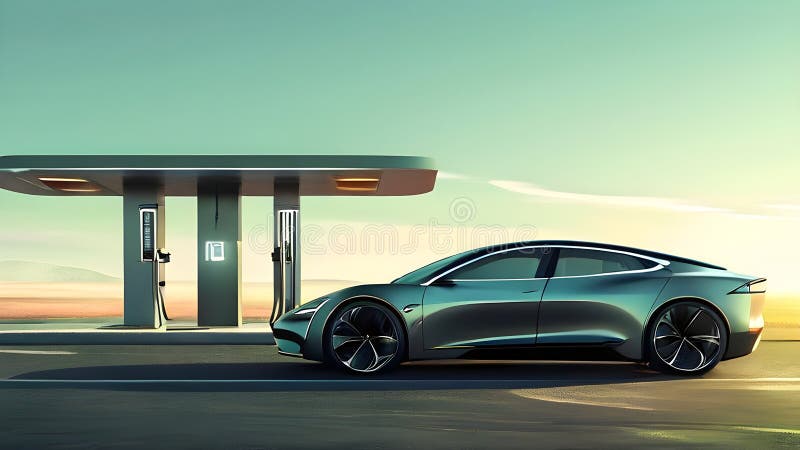 Minimalistic Illustration of an Electric Car Connected To a Charging ...