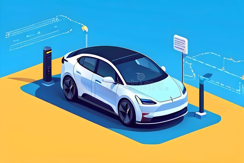 Minimalistic Illustration of an Electric Car Connected To a Charging ...