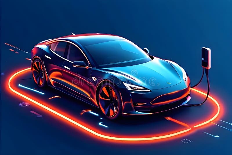 Minimalistic Illustration of an Electric Car Connected To a Charging ...