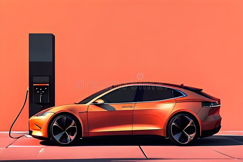 Minimalistic Illustration of an Electric Car Connected To a Charging ...