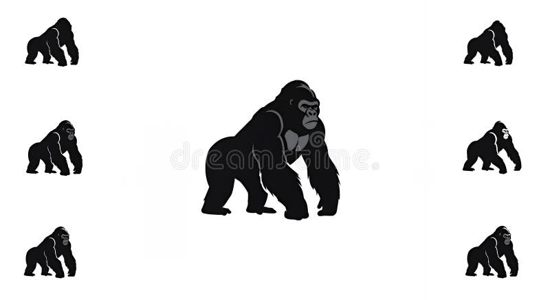 Gorilla Troop Composition Against White Backdrop, Wildlife Illustration ...