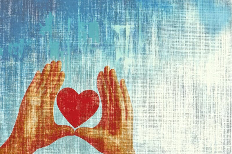 Minimalistic Illustration of Hands Offering a Heart Symbol on Textured ...