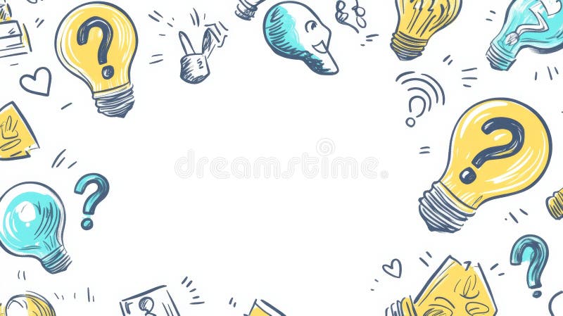 Minimalistic Illustration of a Yellow Light Bulb with Question Marks on ...