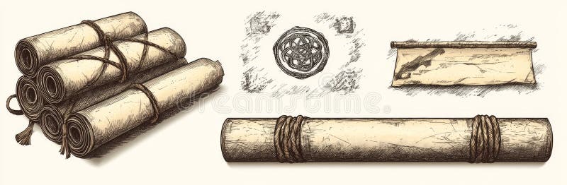Minimalistic Illustrations of Ancient Scrolls Featuring Historical ...
