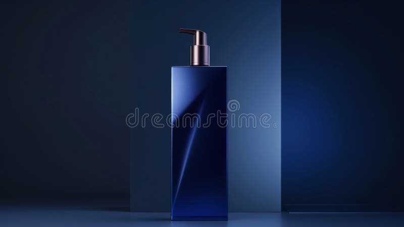 Minimalistic Image of a Blue Shampoo Bottle in the Center of the Podium ...