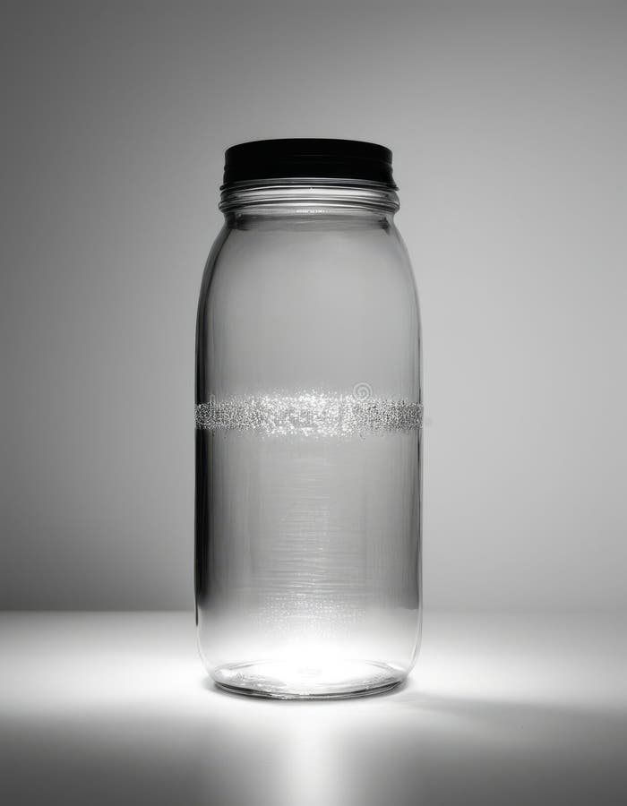 Illuminated Empty Glass Jar with Lid on White Surface Stock Photo ...