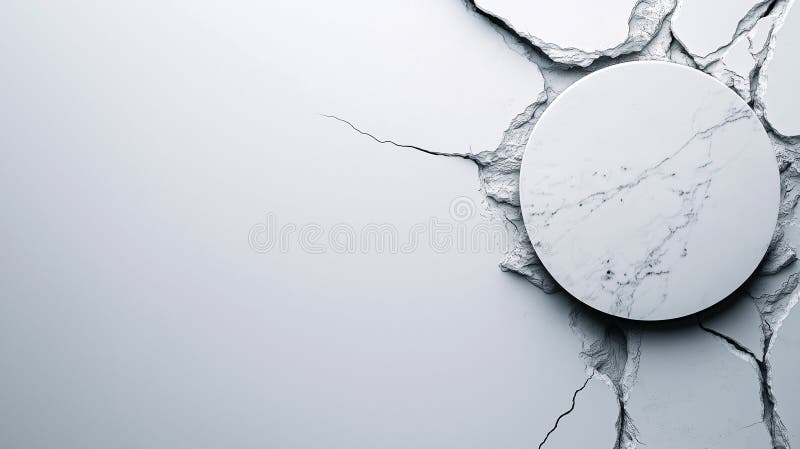 Marble Circle on Textured White Surface with Abstract Crack Patterns ...