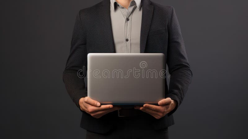 Minimalistic Image of a Man Holding a Laptop AI Generated Stock ...