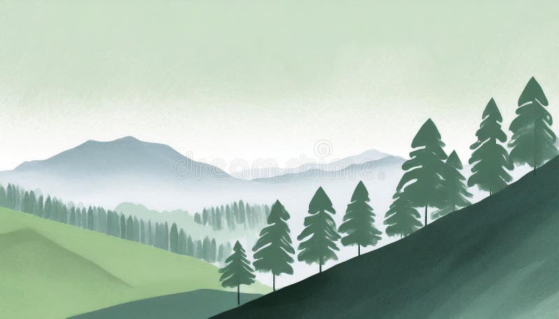 Minimalistic Image of Pine Forest Grow on Mountain Slope Stock ...