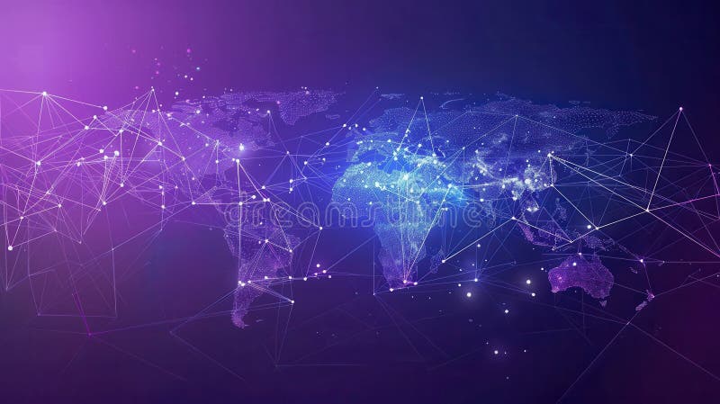 A Minimalistic Image of a World Map with Connected Lines and Glowing ...