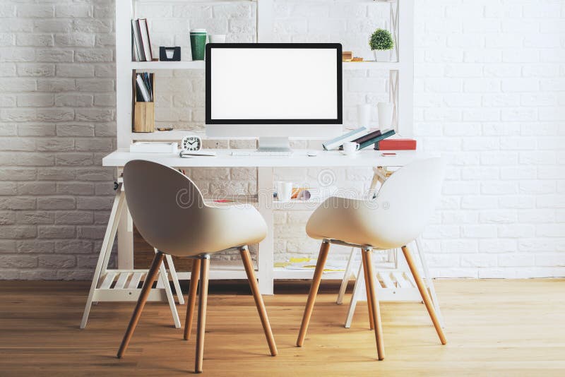 Minimalistic Interior with Blank White Computer Stock Image - Image of ...