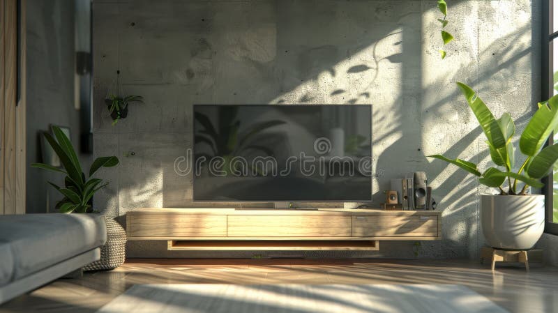 Minimalistic Interior with Coach and TV Screen Stock Illustration ...