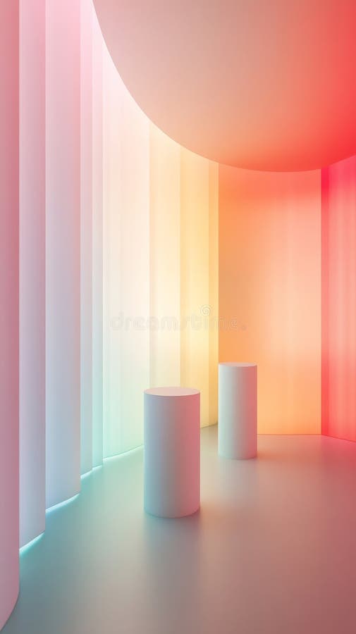 Minimalistic Interior with Colorful Gradient Lighting and Cylindrical ...
