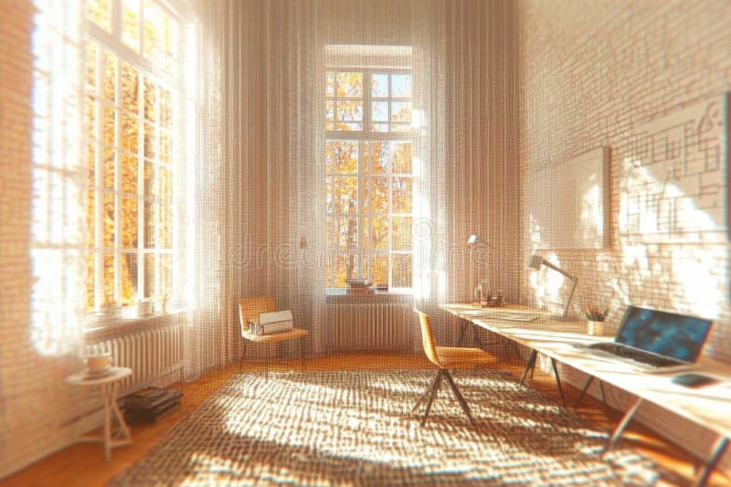 Minimalistic Interior Design with Pixel Art Illustration in Sunlit ...