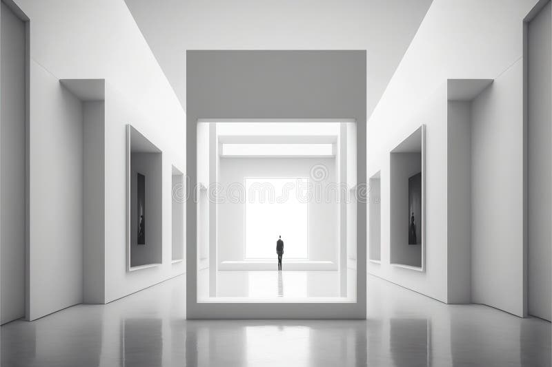 Minimalistic Interior Design with Plain White Room of Museum Stock ...