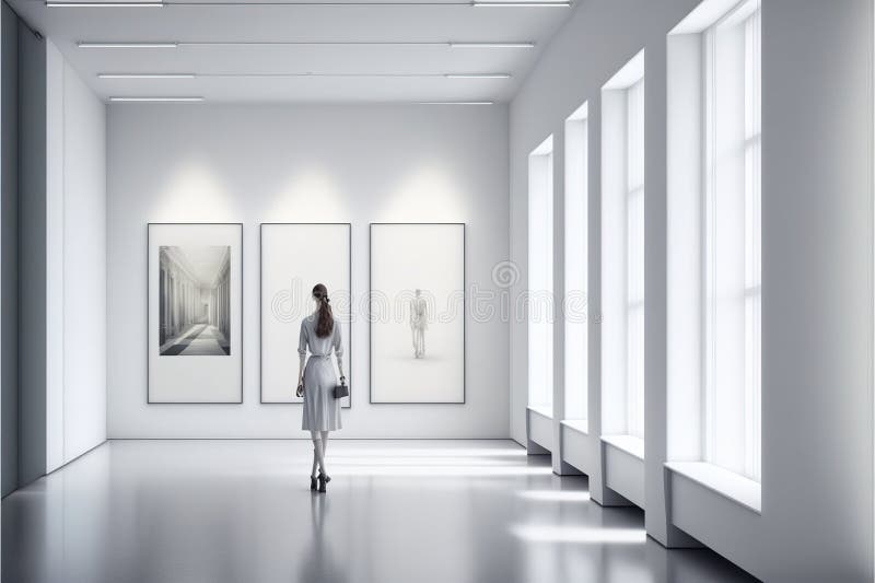 Minimalistic Interior Design with Plain White Room of Museum Stock ...