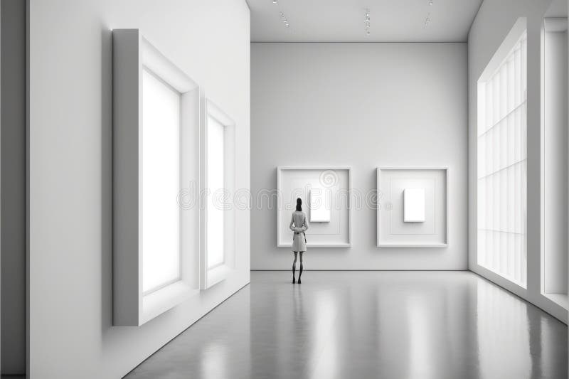 Minimalistic Interior Design with Plain White Room of Museum Stock ...