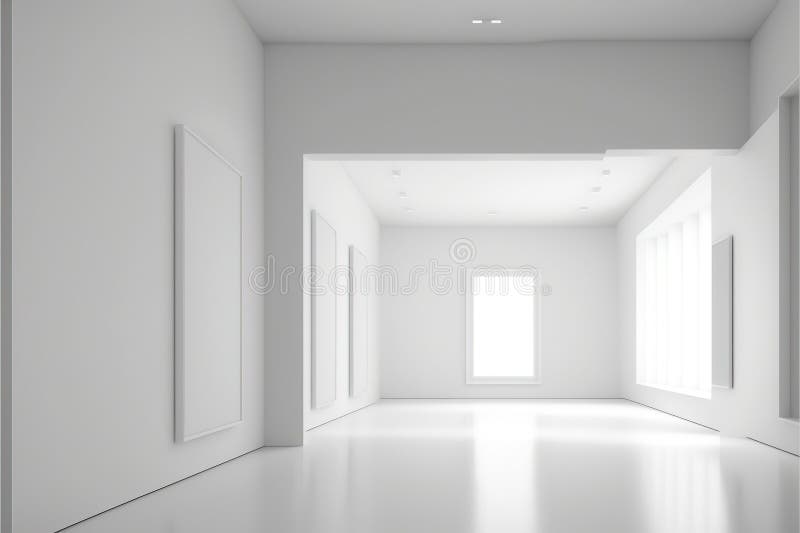 Minimalistic Interior Design with Plain White Room of Museum Stock ...