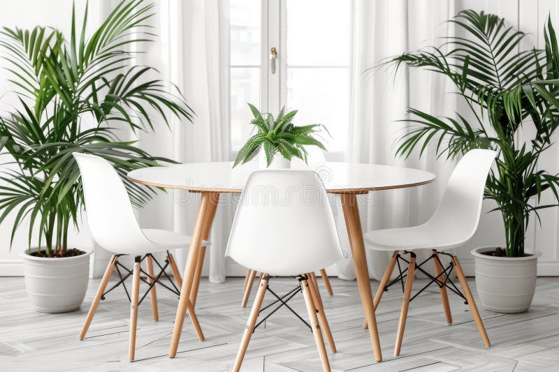 Minimalistic Interior Design with White, Natural Wood, and Green ...