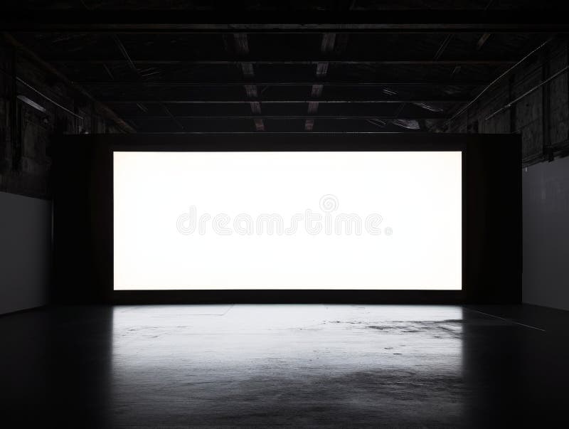 Minimalistic Interior with Large Illuminated Screen in Dark Industrial ...