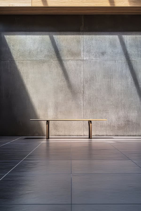 Light and Shadow Dance in a Minimalist Space with a Simple Wooden Bench ...