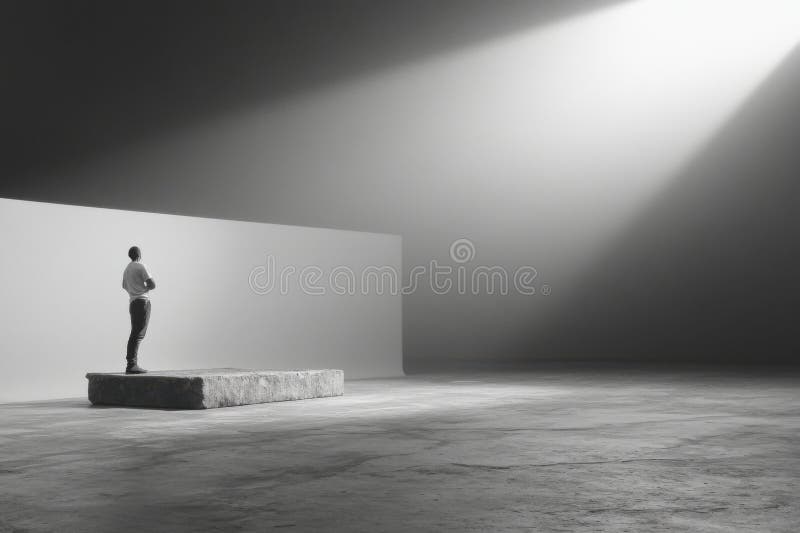 Minimalistic Interior with Single Light Source and Solitary Figure for ...