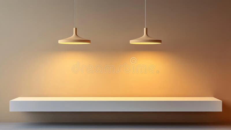 Minimalistic Interior with Two Pendant Lamps and Floating Shelf Design ...
