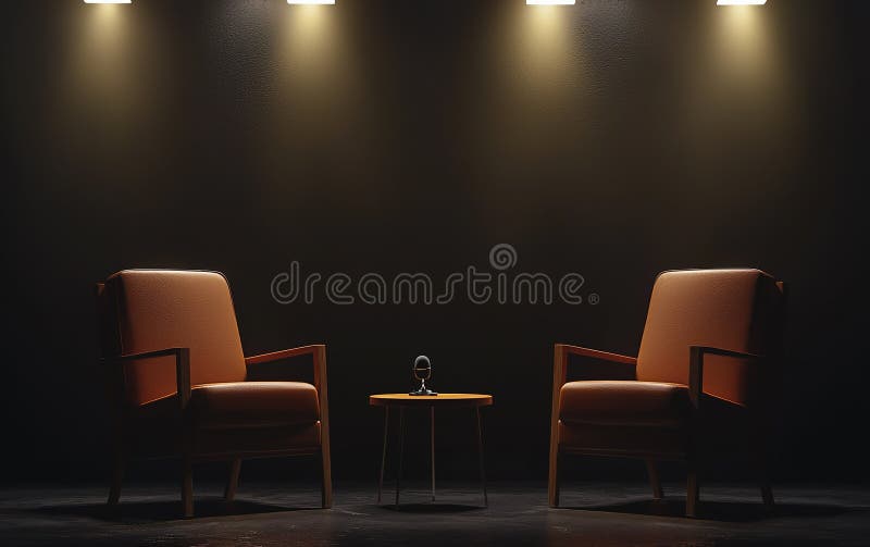 A Minimalistic Interview Setup with Two Brown Chairs, a Small Table ...