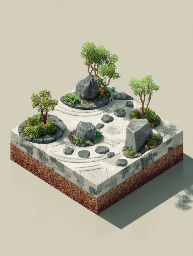 Minimalistic Isometric Zen Garden Featuring Stone Paths and Lush ...
