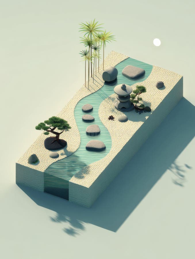 Minimalistic Isometric Zen Garden Featuring Stone Paths and Serene ...