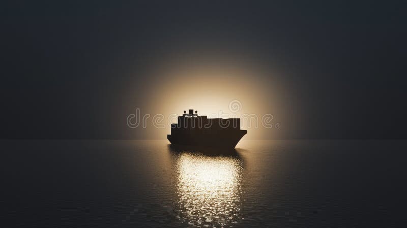 Minimalistic 8K 3D Render Cargo Ship Silhouette with Containers Stock ...