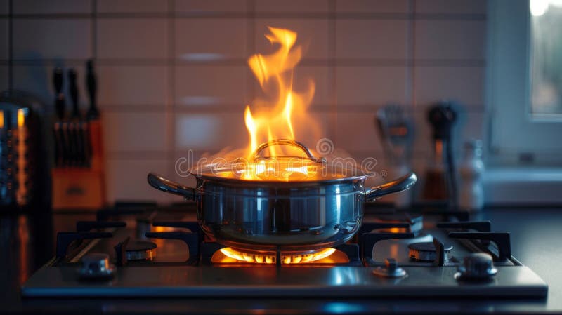 Minimalistic Kitchen Fire Hazard Photo Unattended Pot on Stove in ...