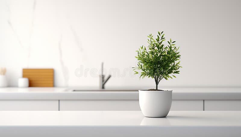 A Minimalistic Kitchen with a Pristine White Counter Top and a Single ...