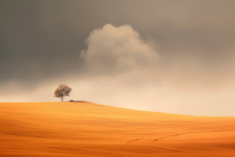 Minimalistic Landscape in Autumn with a Lonely Tree and Empty Fields ...