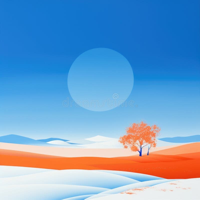 Minimalistic Landscape in Complementary Colors - Blue and Orange Stock ...