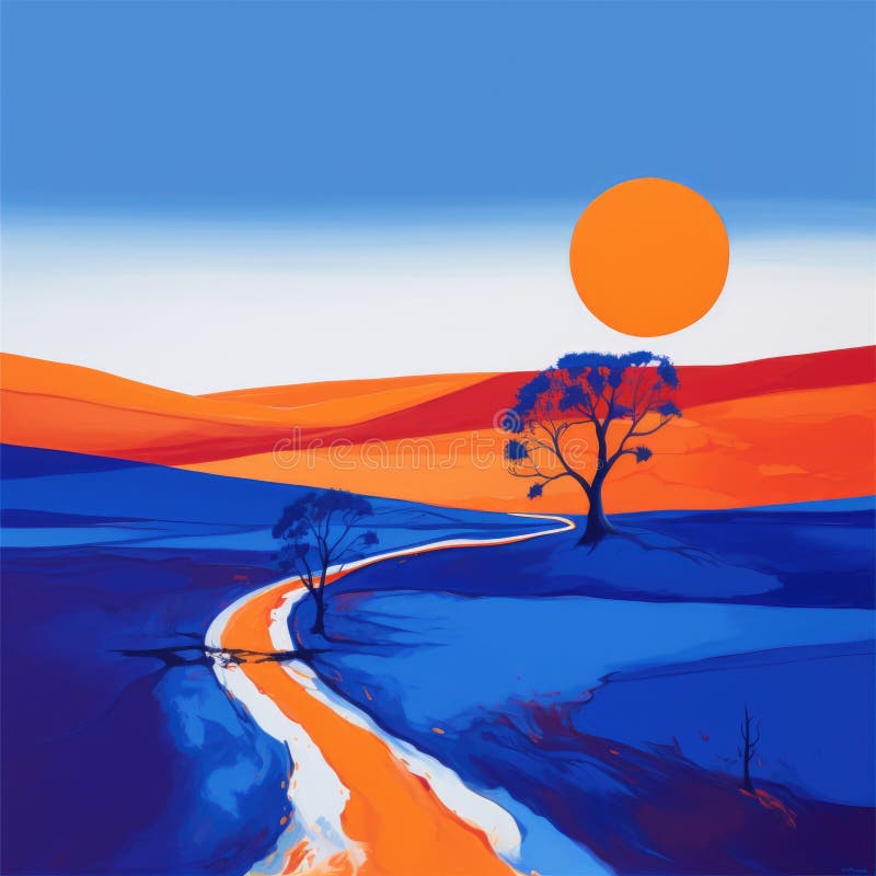 Minimalistic Landscape in Complementary Colors - Blue and Orange Stock ...