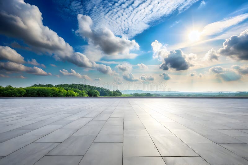 Empty Floor Tiles with Open Sky and Natural Scenery Stock Illustration ...