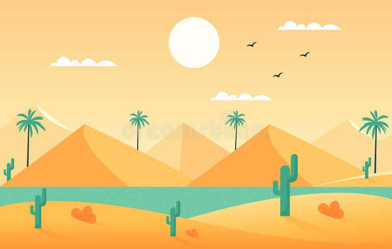 Minimalistic Landscape Illustration of Desert Flat Stock Vector ...