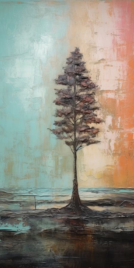 Minimalistic Landscape Painting with Tree in Monet Style Stock ...