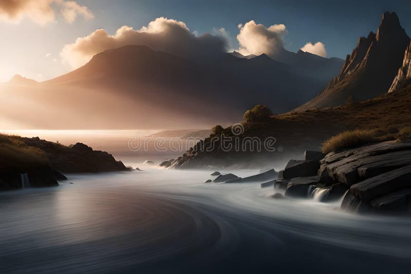 Minimalistic Landscape Scene. Dramatic Colors. Ai Generated Stock ...