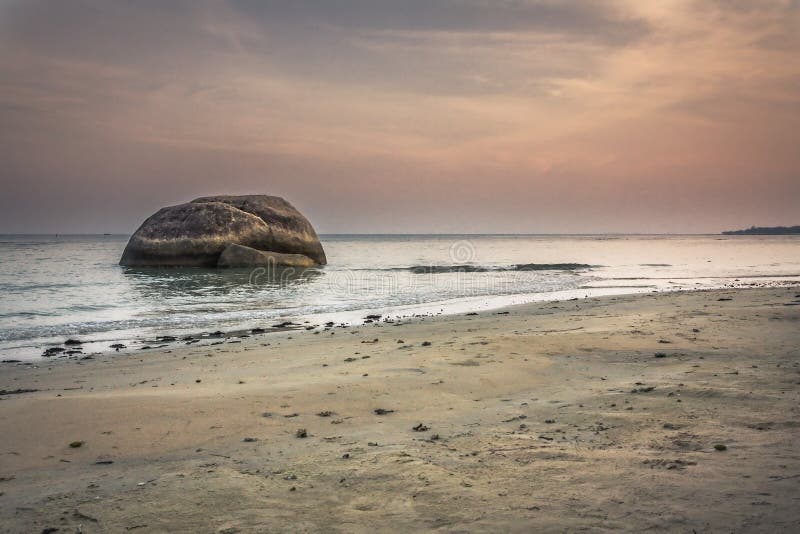 Minimalistic Landscape at Tropical Beach during Sunset with Big Round ...