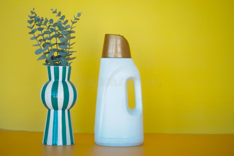 Minimalistic Laundry Detergent Bottle on Bright Yellow Background Stock ...