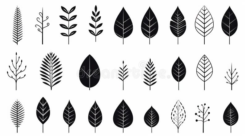 Minimalistic Leaf and Branch Patterns with Personal Iconography Stock ...