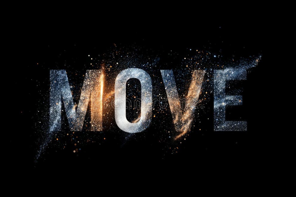 Minimalistic Letters MOVE, Illuminated with Soft Energetic Particles ...