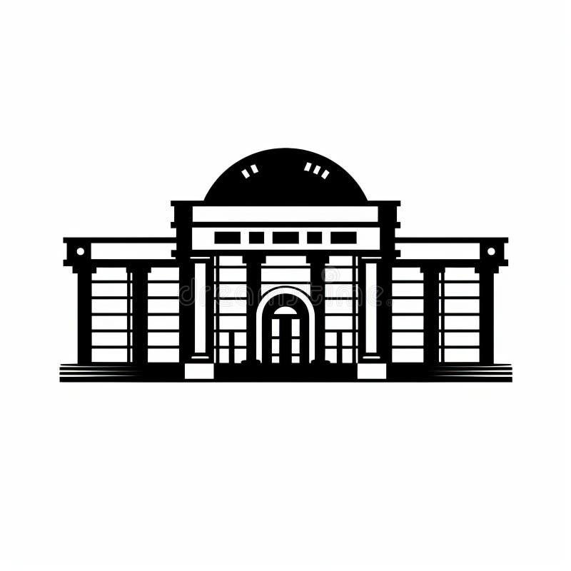 Minimalistic Library Building with Bold Black Outlines Stock ...
