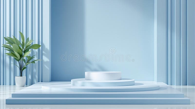 Minimalistic Light Blue Background with Podiums for Product Display and ...