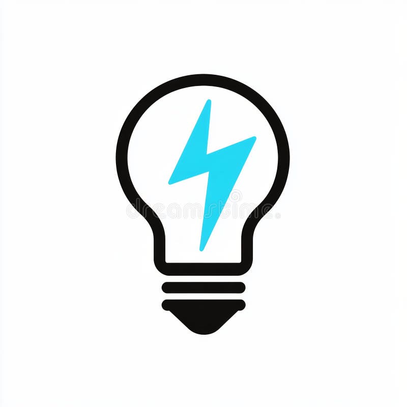 Minimalistic Light Bulb with Blue Lightning Symbol Stock Illustration ...
