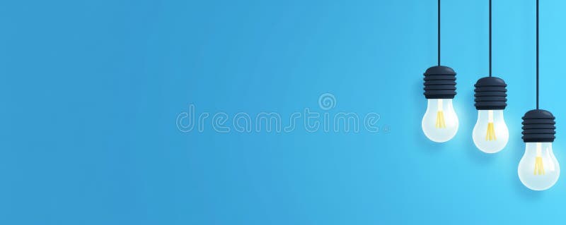 Minimalistic Light Bulb Designs Hanging on Blue Background with Paper ...