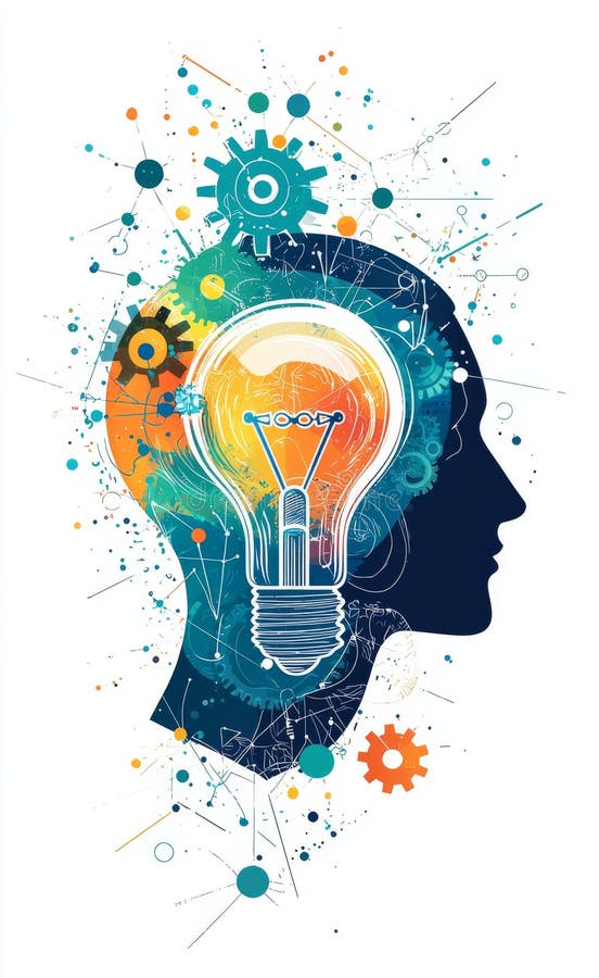 Minimalistic Light Bulb with Gears Inside Representing Concepts of ...