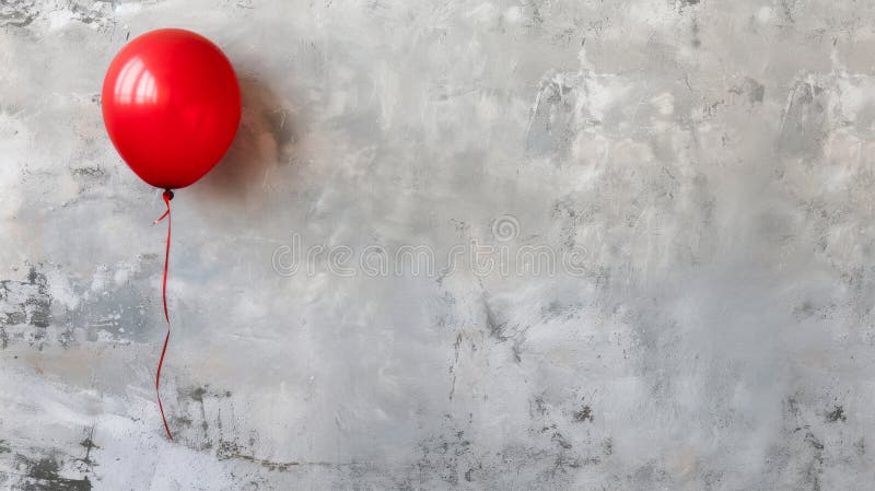 Minimalistic Light Gray Background with One Red Balloon on the Left ...